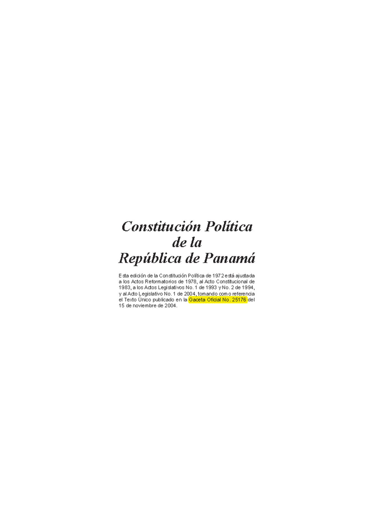 ConstitucióN PanameñA - Constitución Política de la República de Panamá ...