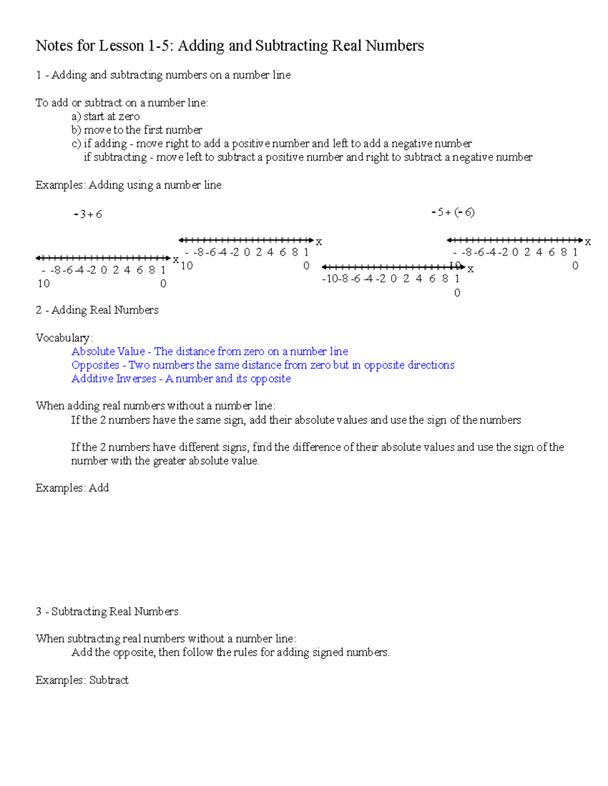College Algebra Lesson-1-5 - Notes for Lesson 1-5: Adding and ...