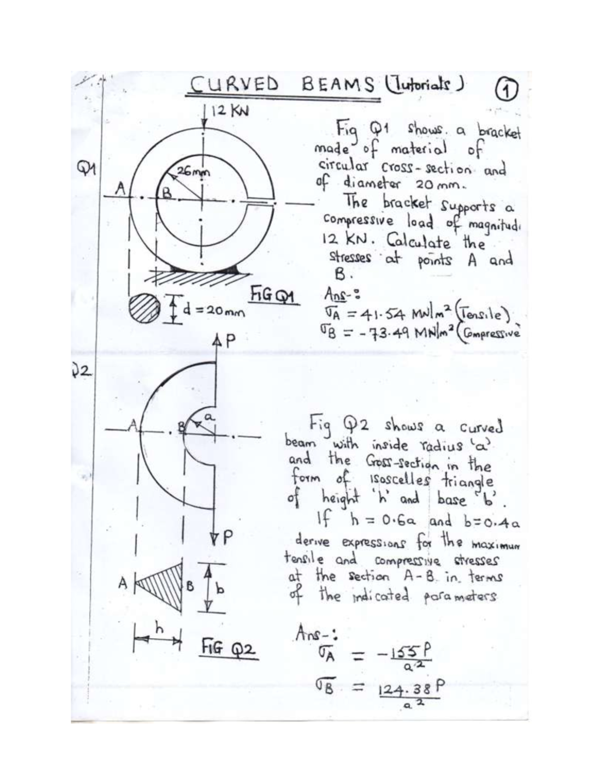 Curved Beams (Tutorial) - Mechanical engineering technology - Studocu