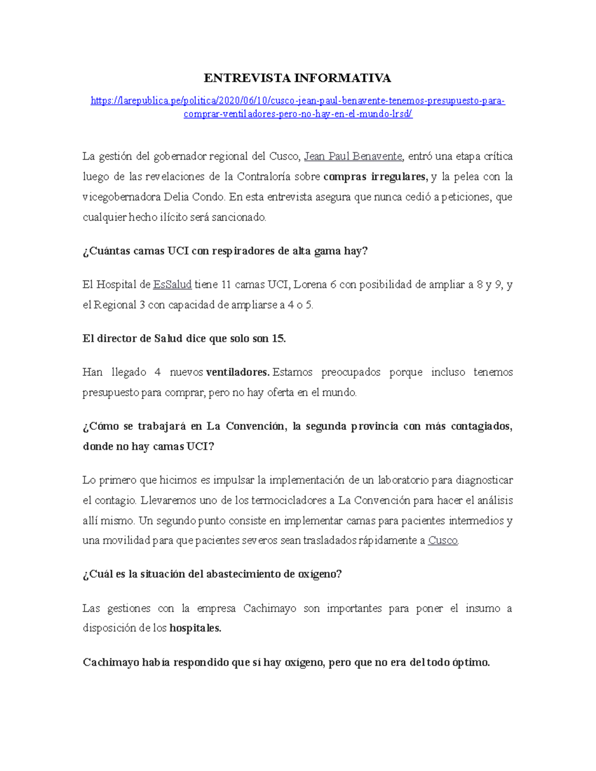 Tipos DE Entrevistas - ENTREVISTA INFORMATIVA - Studocu