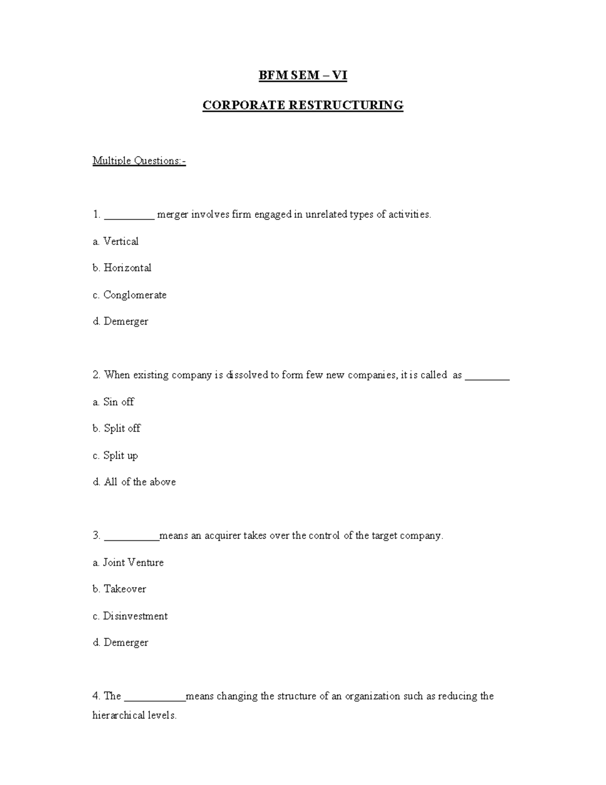 Tybfm Sem 6 Corporate Restructuring - BFM SEM – VI CORPORATE ...