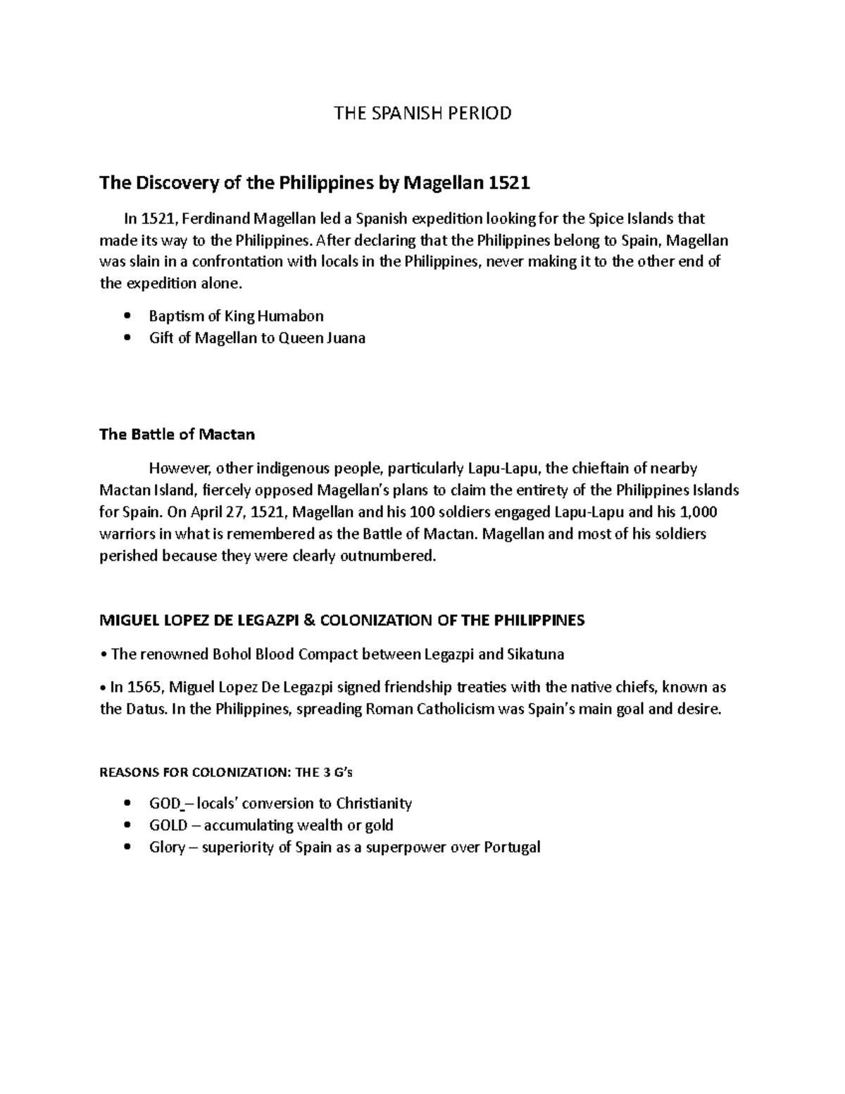 Spanish ERA - Colonization of Spaniards - THE SPANISH PERIOD The ...