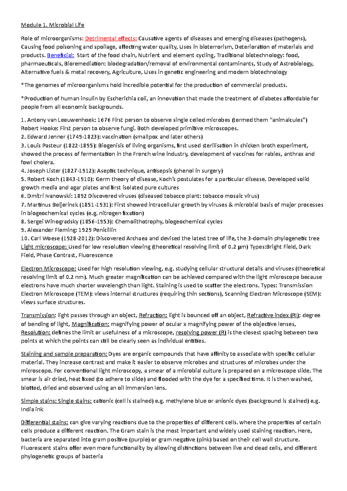 Module 1 Microbial Life - Module 1. Microbial Life Role of ...