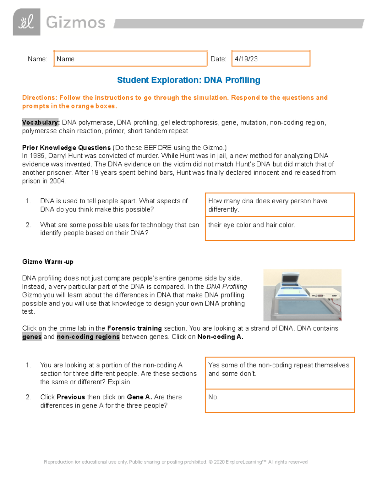 Copy of DNAProfiling SE - Name: Name Date: 4/19/ Student Exploration ...