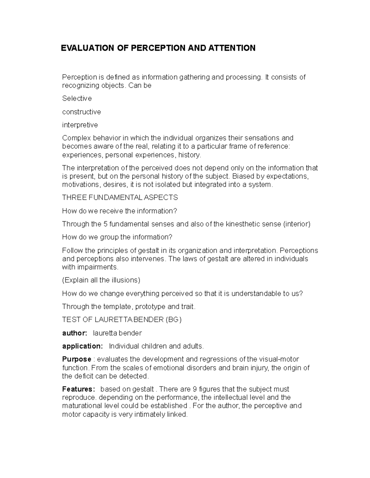 EVALUATION OF PERCEPTION AND ATTENTION - It consists of recognizing ...