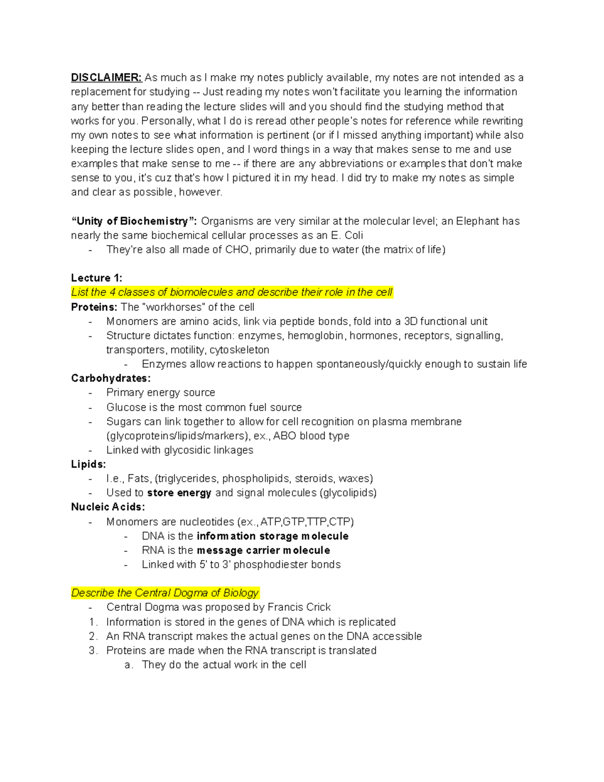 BCHM Master Notes - DISCLAIMER: As much as I make my notes publicly ...