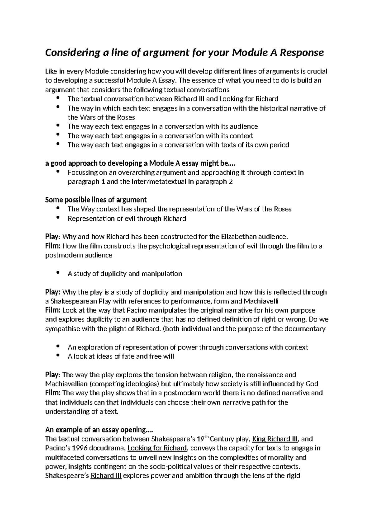 Richard III + LFR help - essay help - Considering a line of argument ...