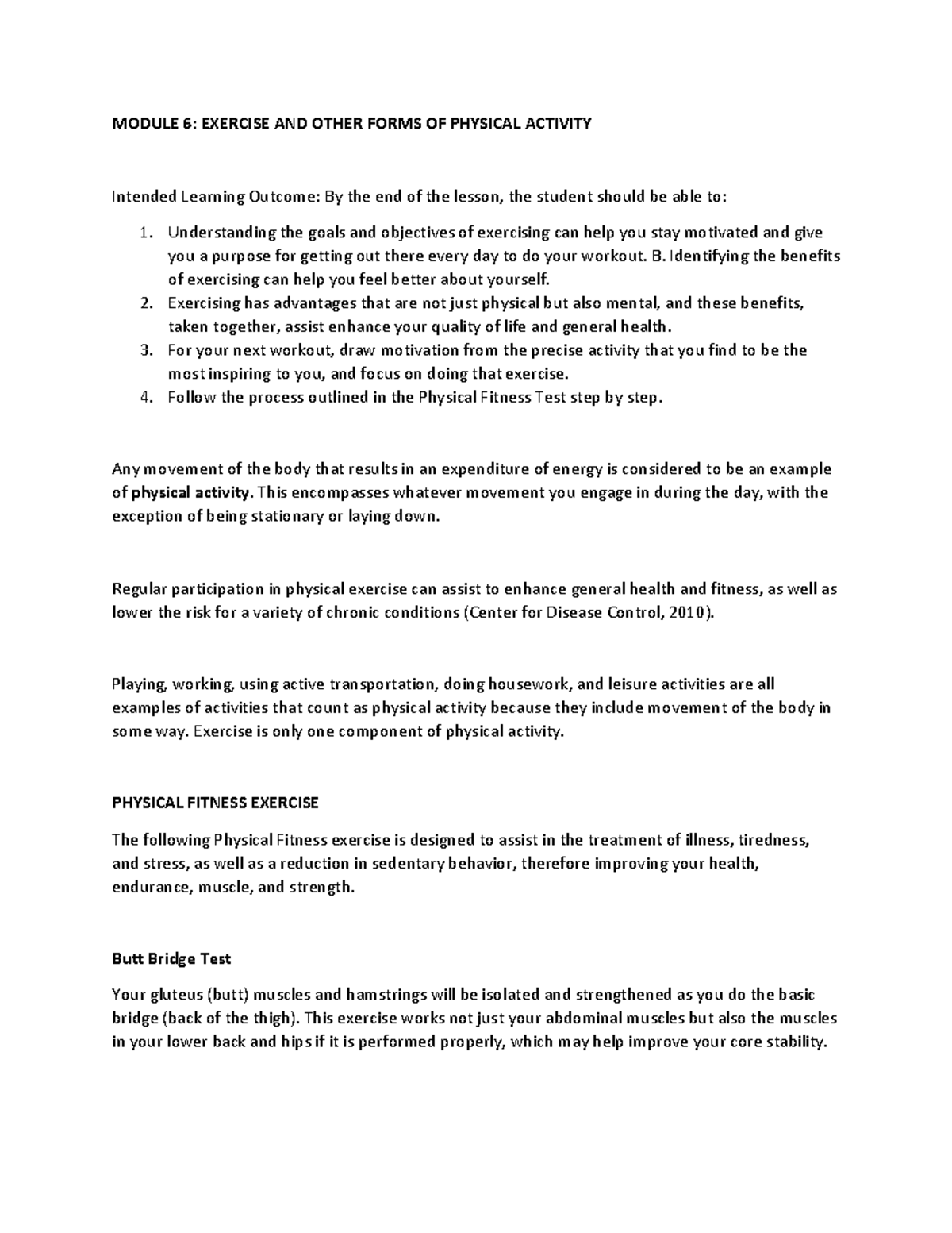 Module 6 - Exercise AND Other Forms OF Physical Activity - MODULE 6: EXERCISE AND OTHER FORMS OF ...