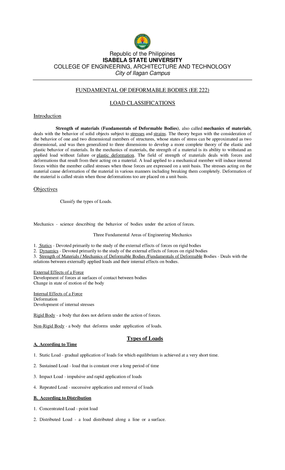 FDB-Module-1 - Republic of the Philippines ISABELA STATE UNIVERSITY COLLEGE OF ENGINEERING ...