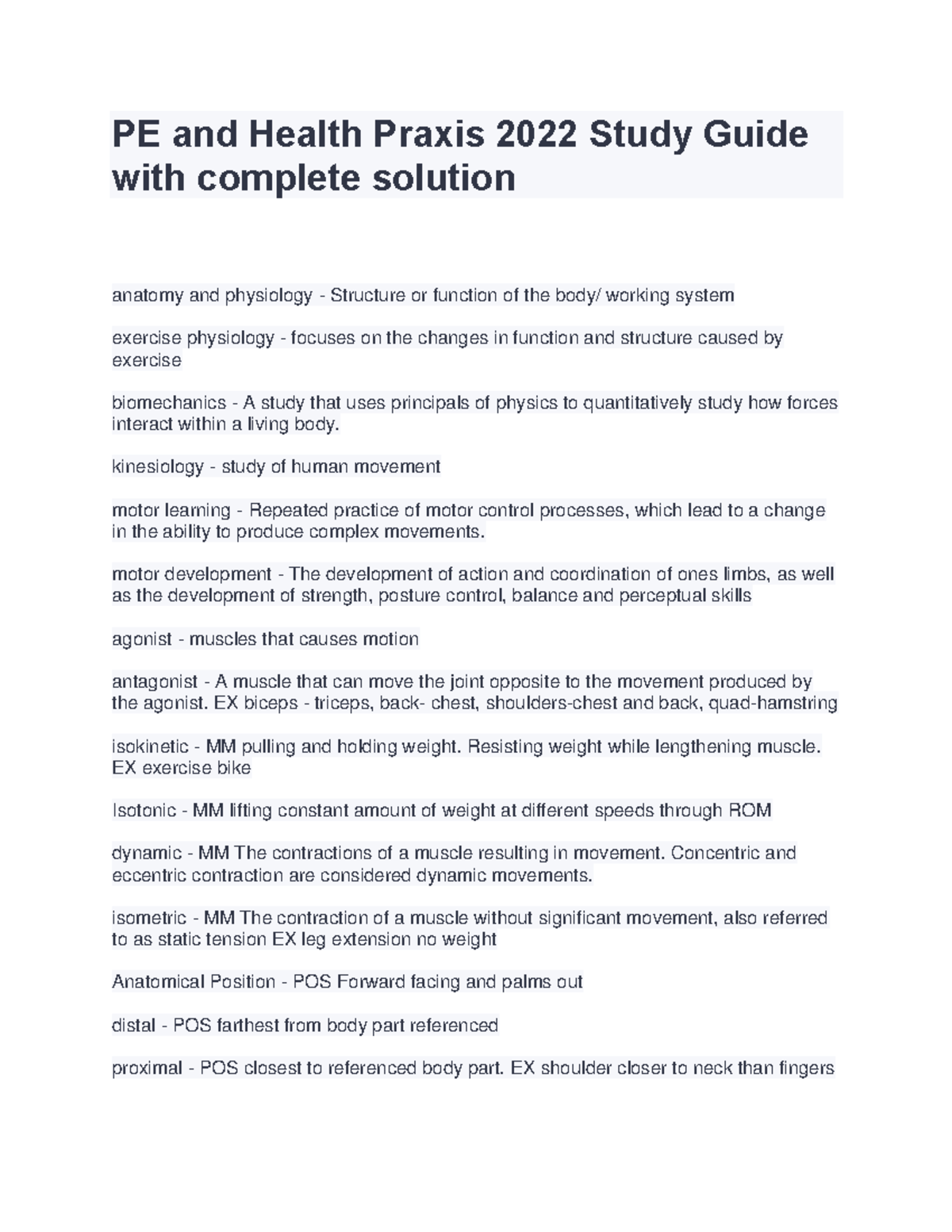 PE and Health Praxis 2022 Study Guide with complete solution ...