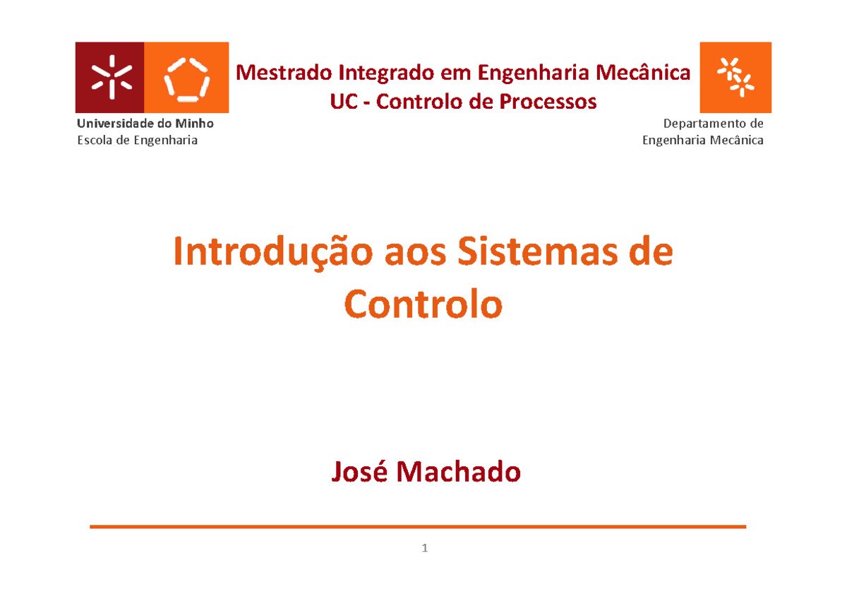 1. Introdução aos sistemas de Controlo de Processos - Mestrado ...