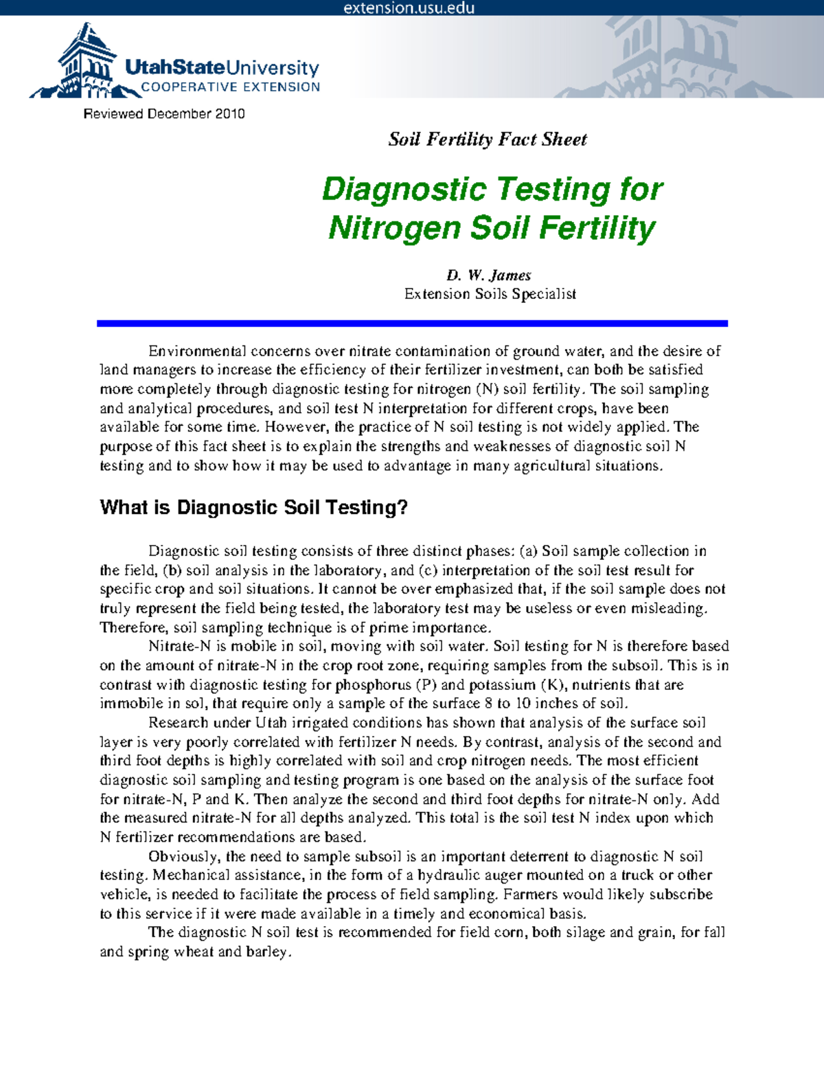 Diagnostic Testing for Nitrogen Soil Fertility - Soil Fertility Fact ...