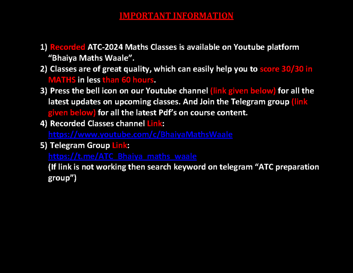 Maths ATC yearwise and chapter wise weightage analysis - IMPORTANT INFORMATION Recorded ATC-2024 ...