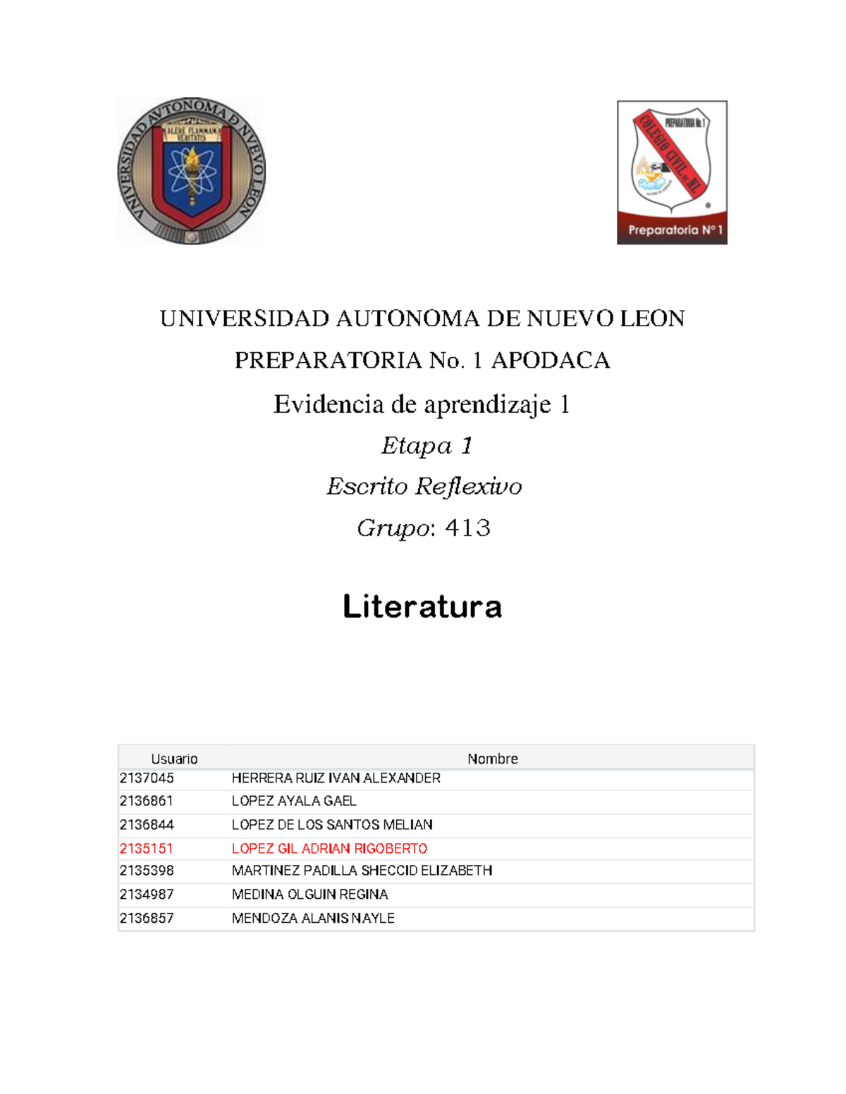 EQ5 EV1 Literatura - UNIVERSIDAD AUTONOMA DE NUEVO LEON PREPARATORIA No. 1 APODACA Evidencia de ...