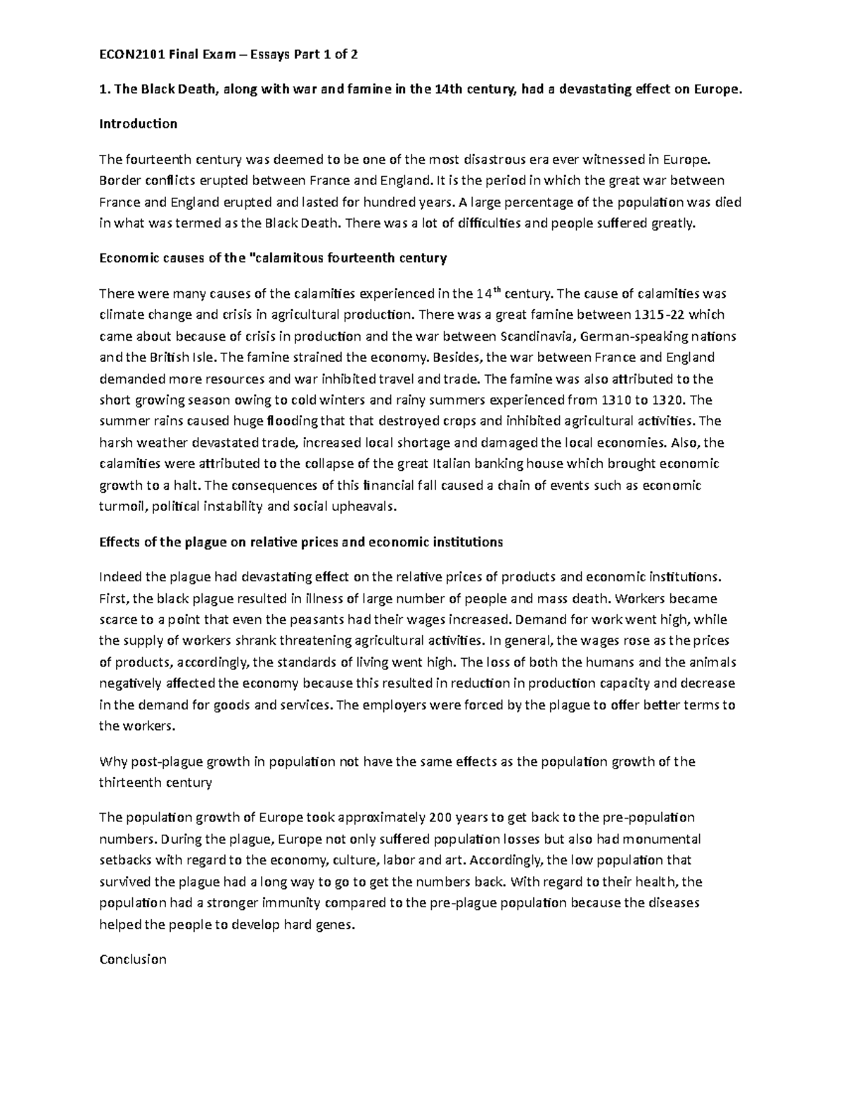 ECON2101 Final Exam Essays Part 1 - ECON2101 Final Exam – Essays Part 1 ...