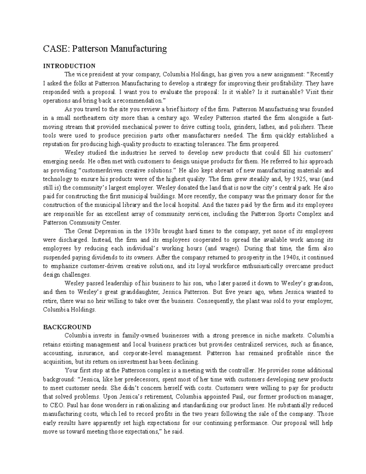 CASE Patterson Manufacturing - CASE: Patterson Manufacturing ...