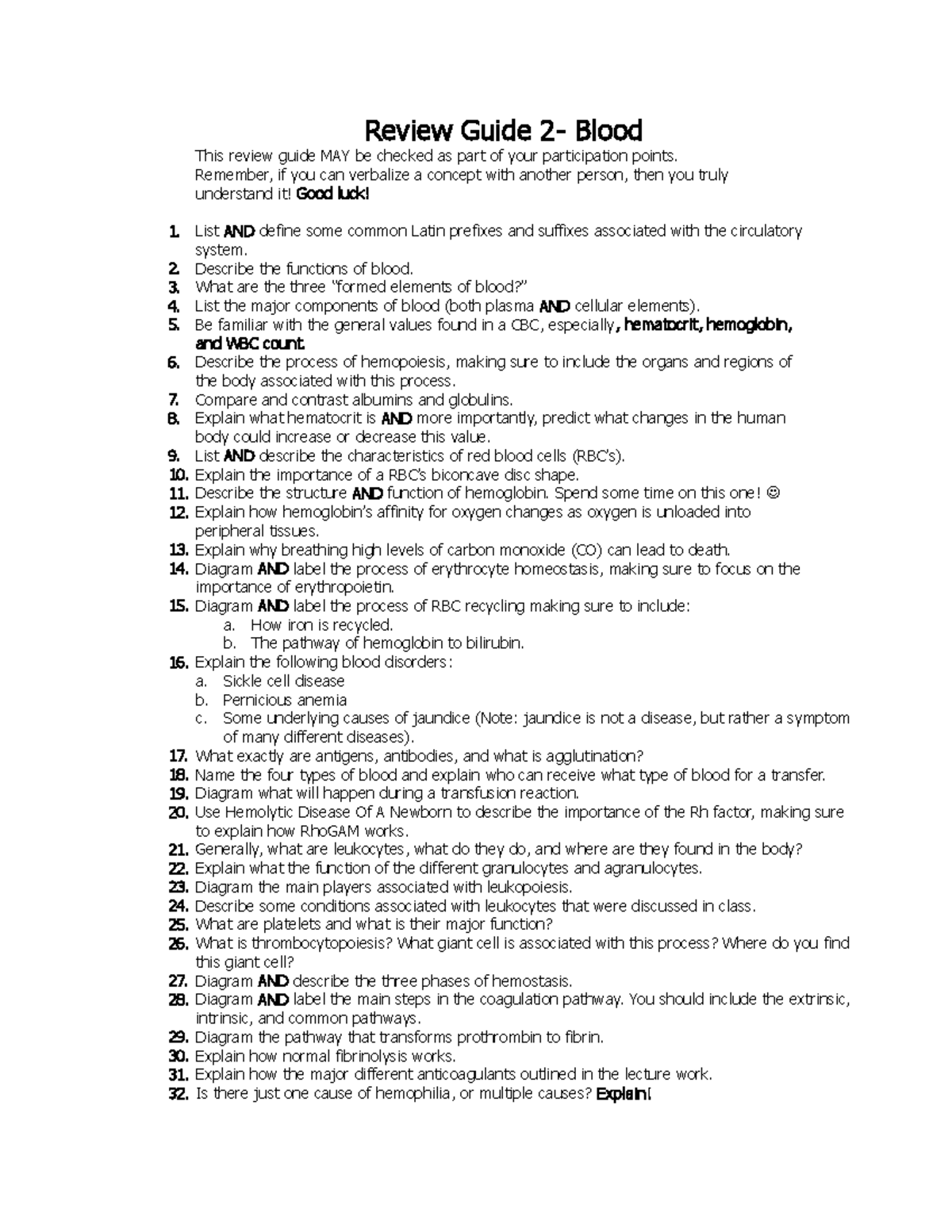 Review Guide 2- Blood - Review Guide 2 - Blood This review guide MAY be ...
