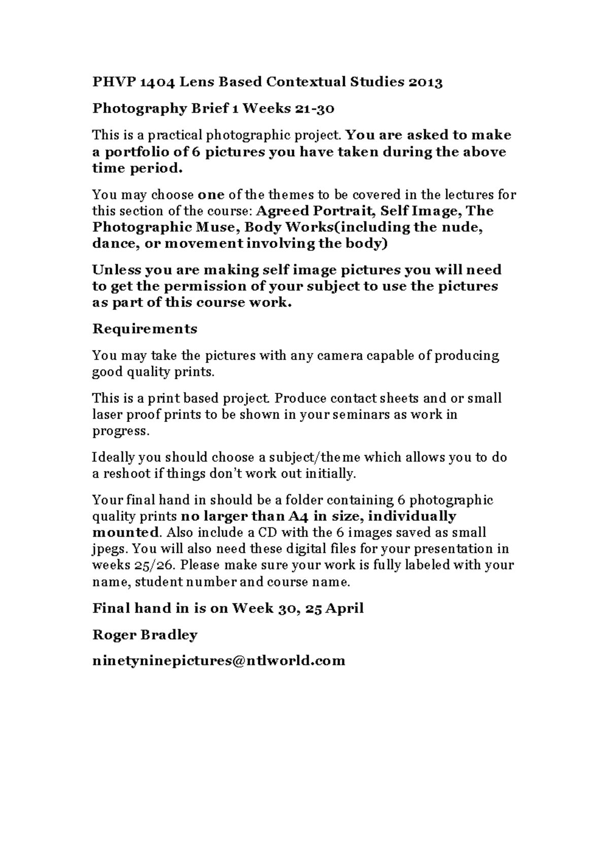 Photography Brief 1 from Roger - PHVP 1404 Lens Based Contextual ...