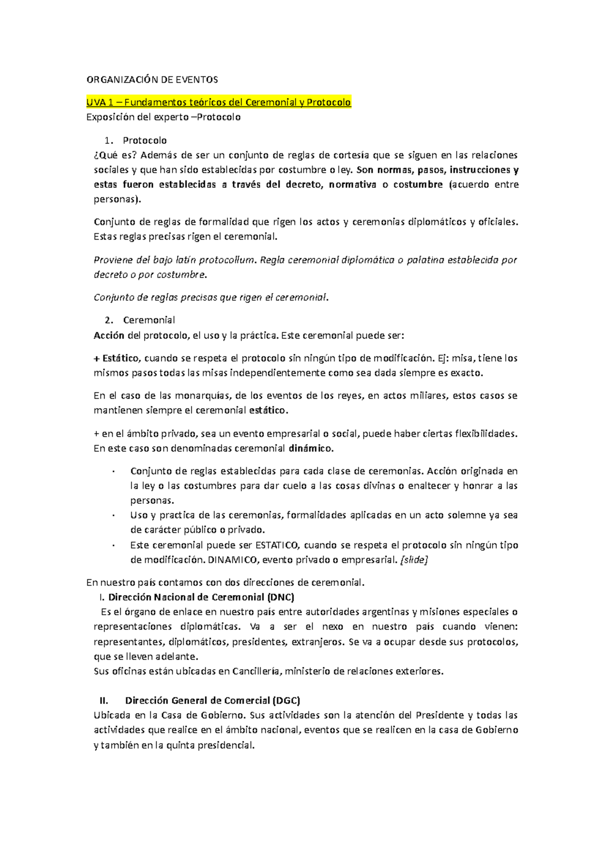 Primer parcial org. eventos - ORGANIZACIÓN DE EVENTOS UVA 1 – Fundamentos teóricos del ...