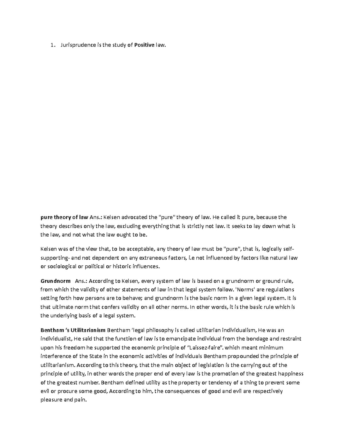 Jurisprudence is the study of Positive law - pure theory of law Ans ...