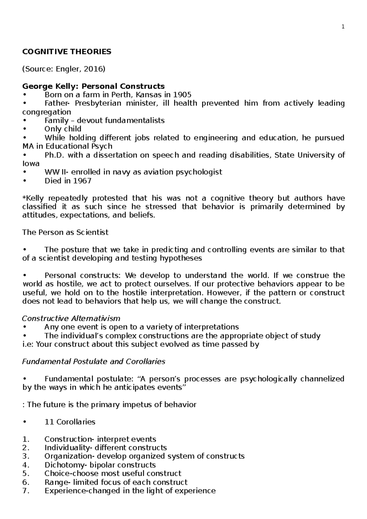 Cognitive Theories notes block A - COGNITIVE THEORIES (Source: Engler ...