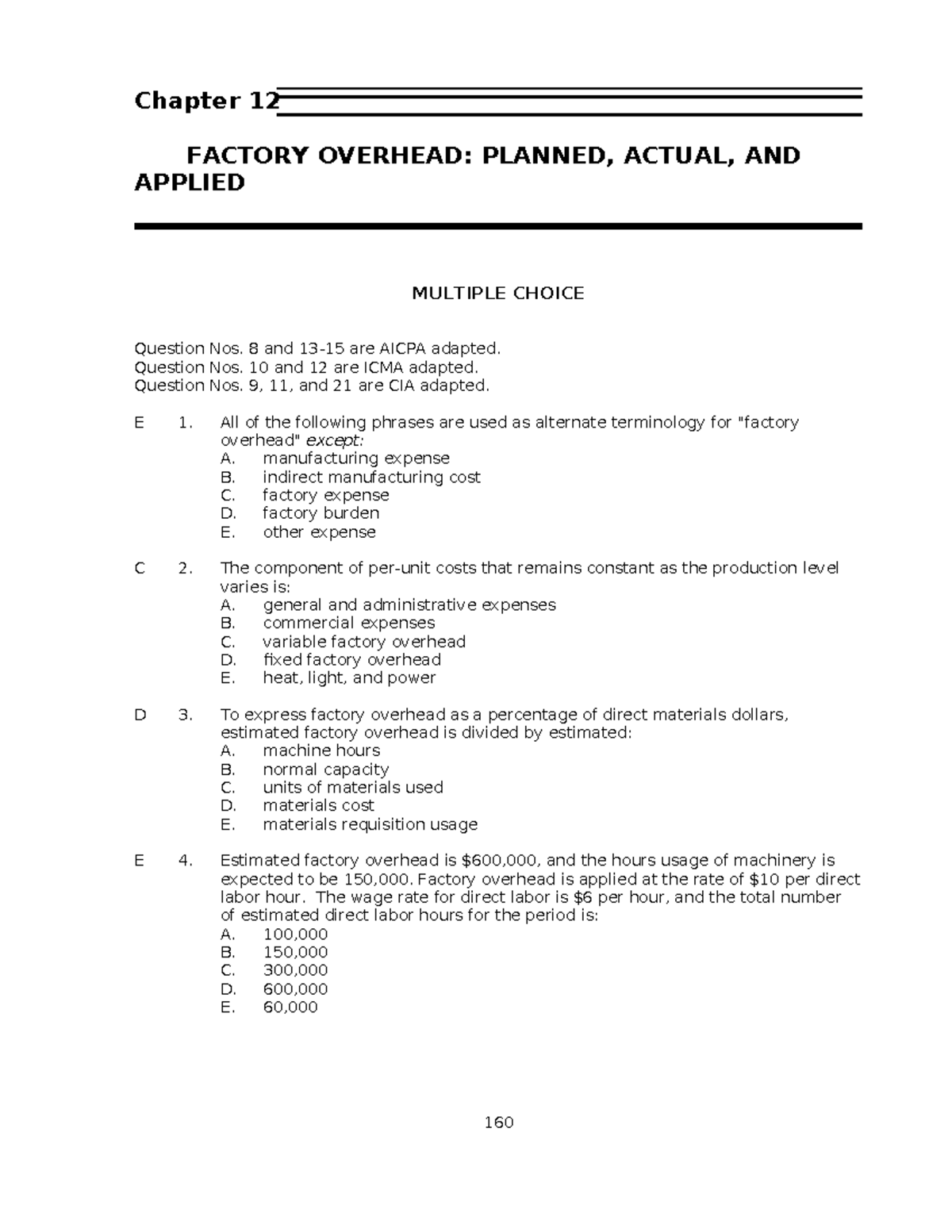 FOH Planned - Chapter 12 FACTORY OVERHEAD: PLANNED, ACTUAL, AND APPLIED ...