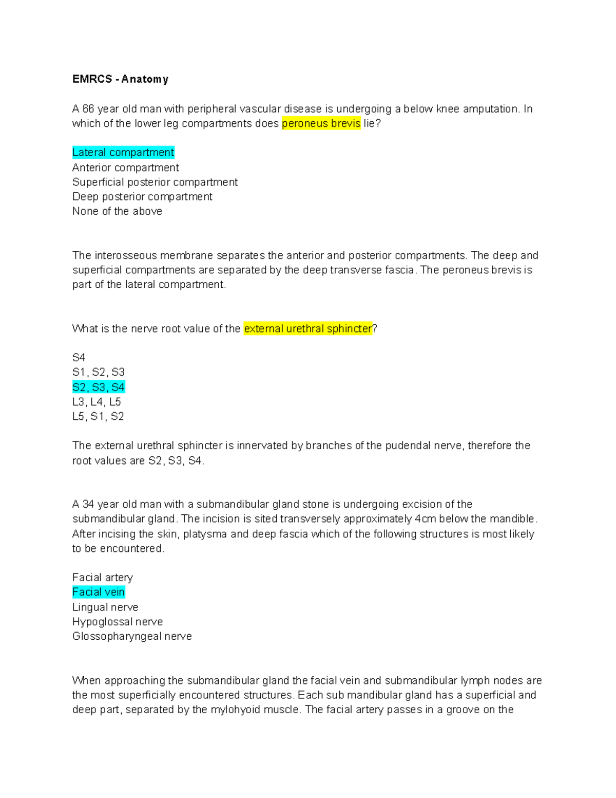 Emrcs - Anatomy Q&A - EMRCS - Anatomy A 66 year old man with peripheral ...