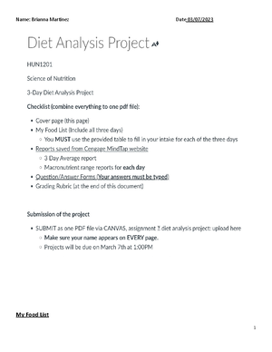 Diet Analysis Project - My Food List Keep a detailed record of all ...