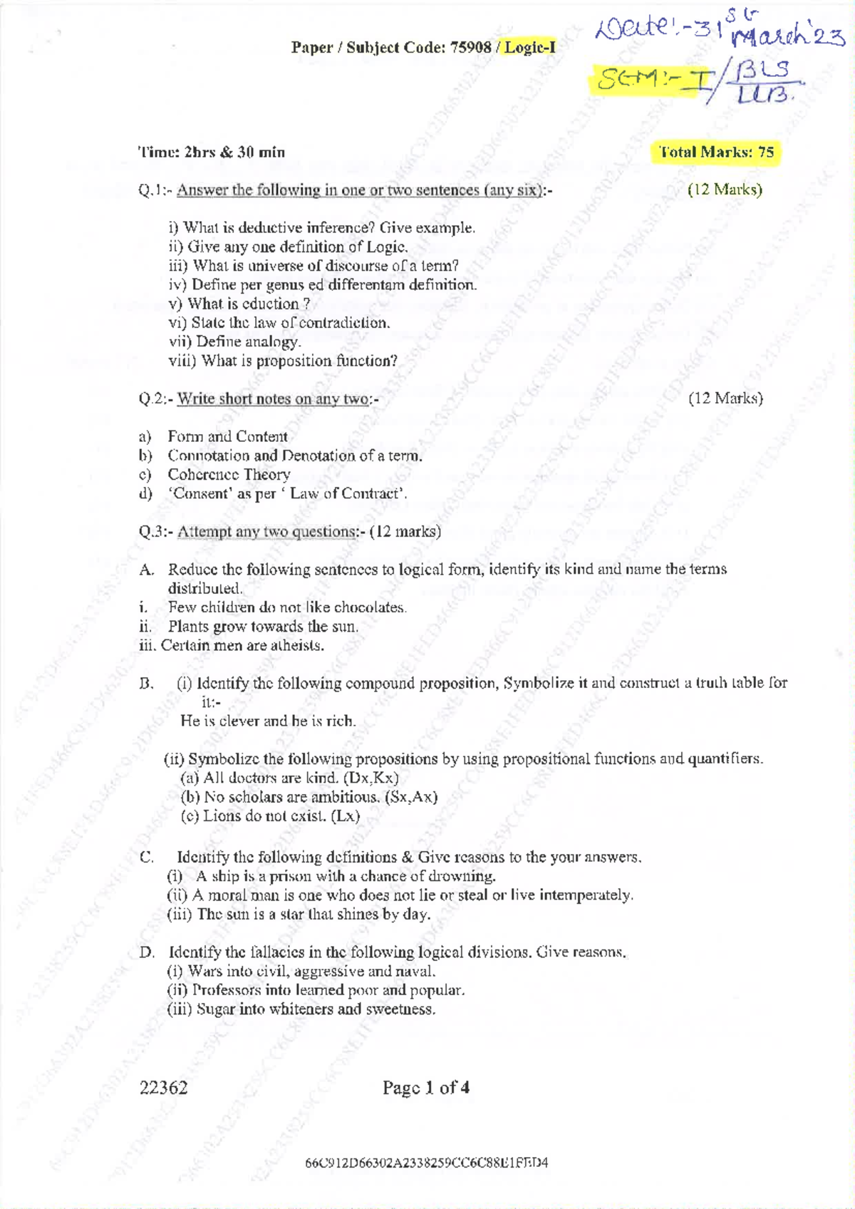 2023 Regular logic - Bachelor of Legal Science and Law - Studocu