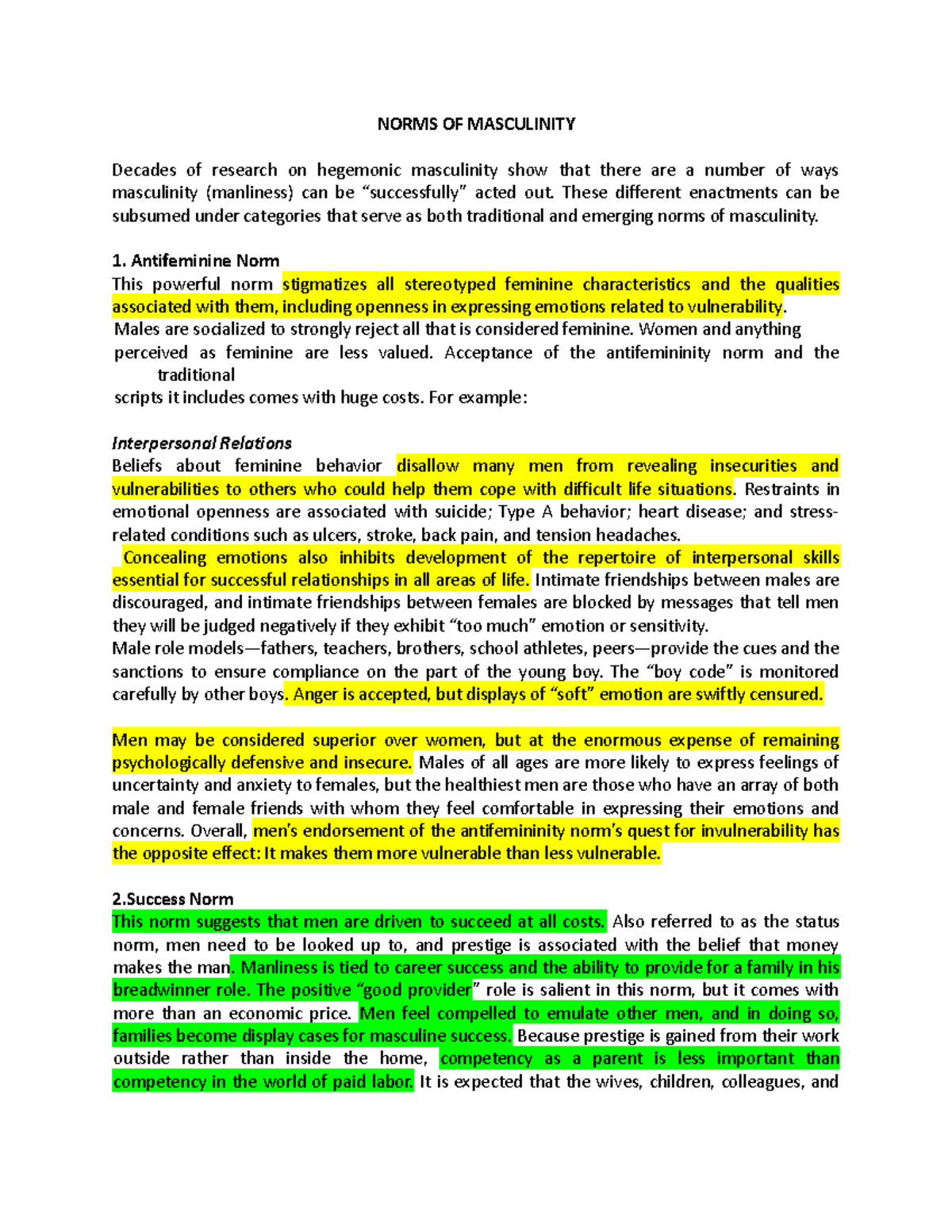 Norms OF Masculinity Reading - NORMS OF MASCULINITY Decades of research ...