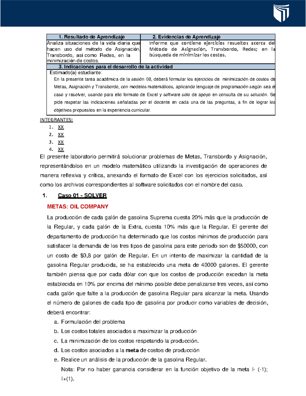 Laboratorio Metas, Transbordo, Asignacion - LABORATORIO DE METAS ...