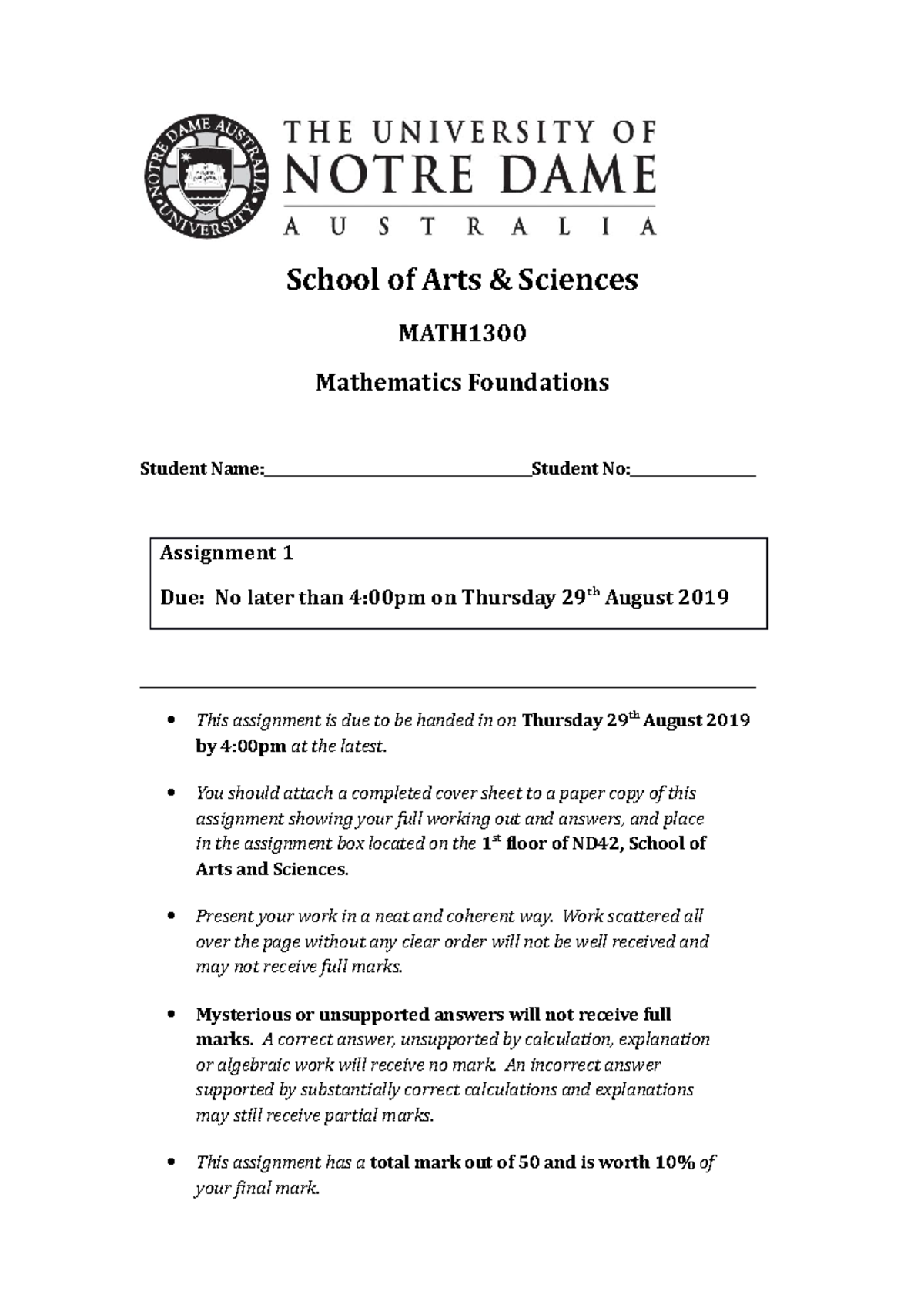 Assignment 1 Math Foundations - School of Arts & Sciences MATH ...