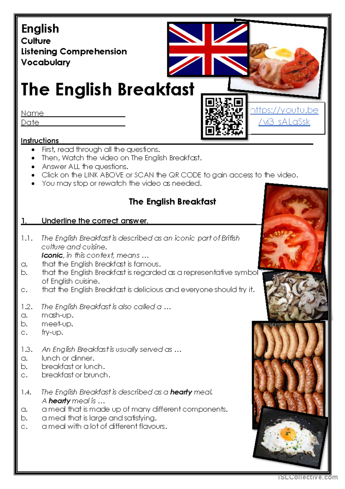 English Culture - The English Breakfast - Listening, Culture ...