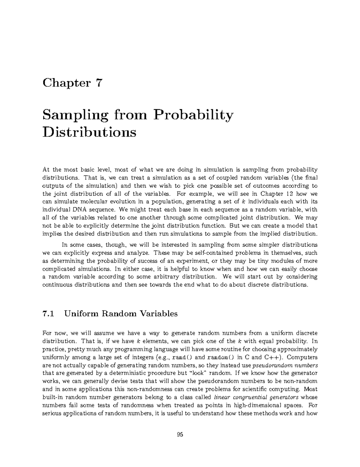 Schwartz Notes Chapter 7 - Chapter 7 Sampling from Probability ...