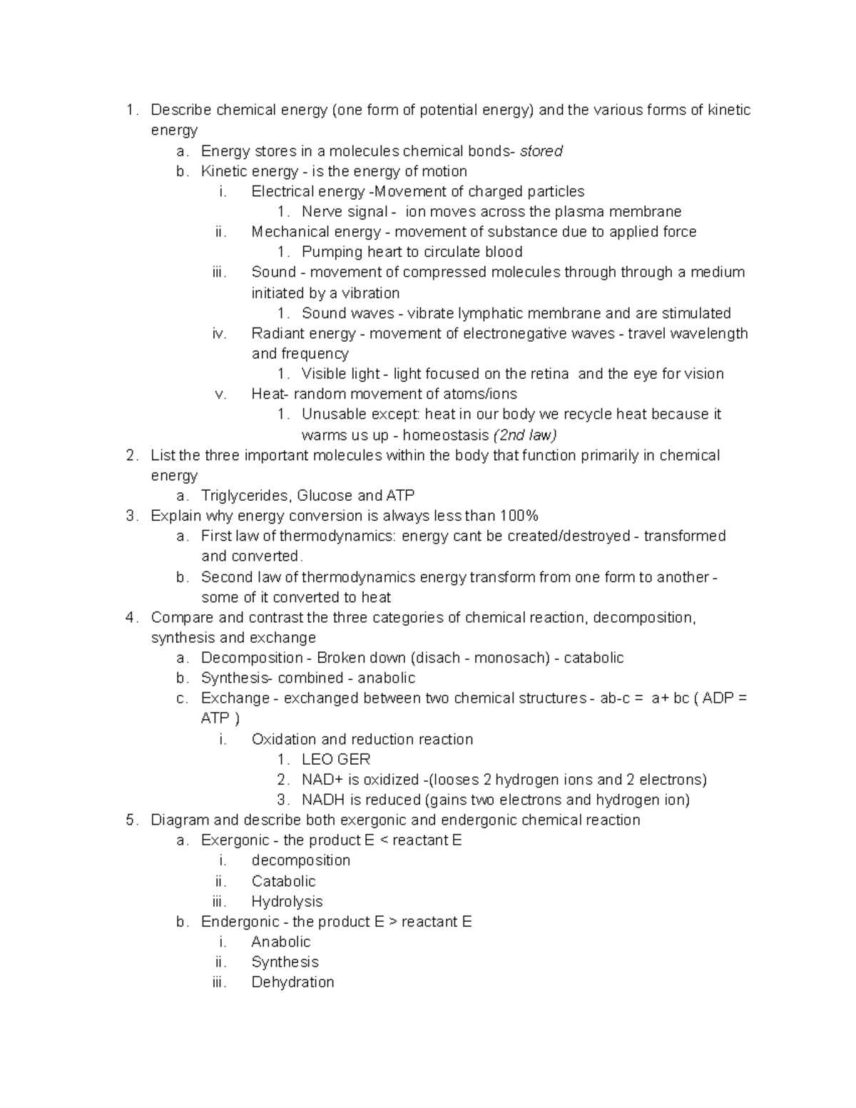 Chapter 3 KINS - Describe chemical energy (one form of potential energy ...
