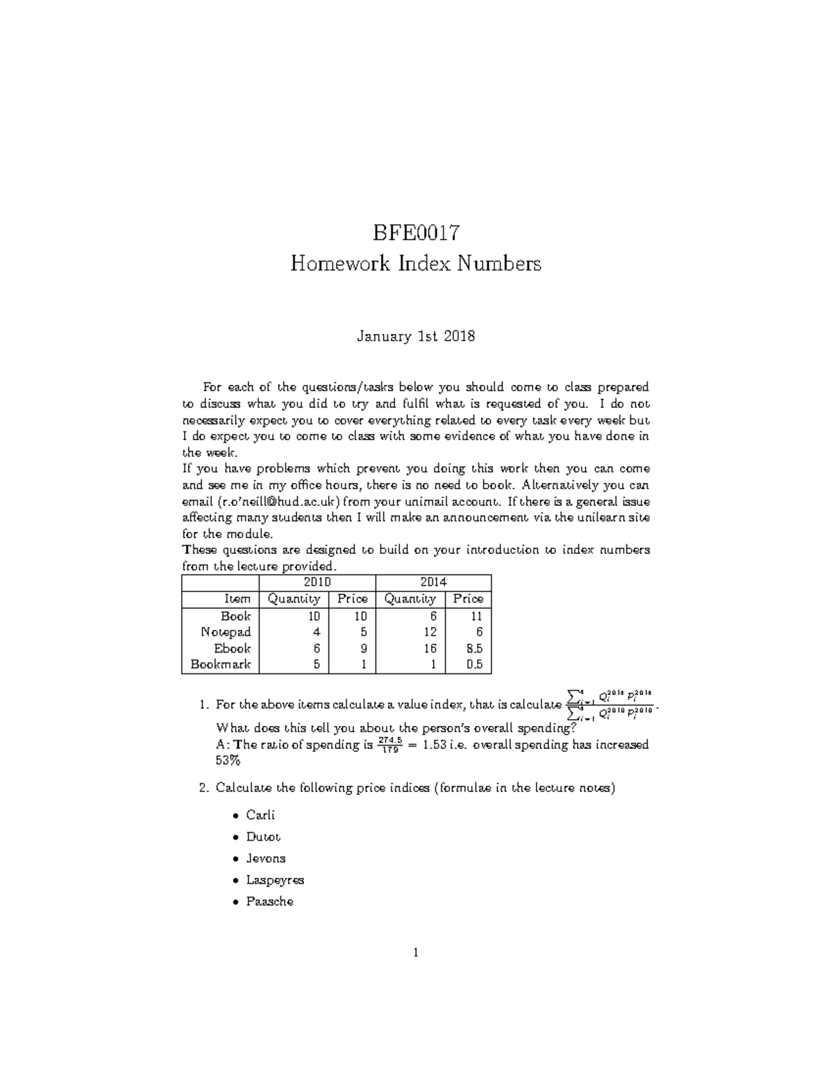 Week 16 Questions and Answers Index Numbers - BFE0017 Homework Index ...
