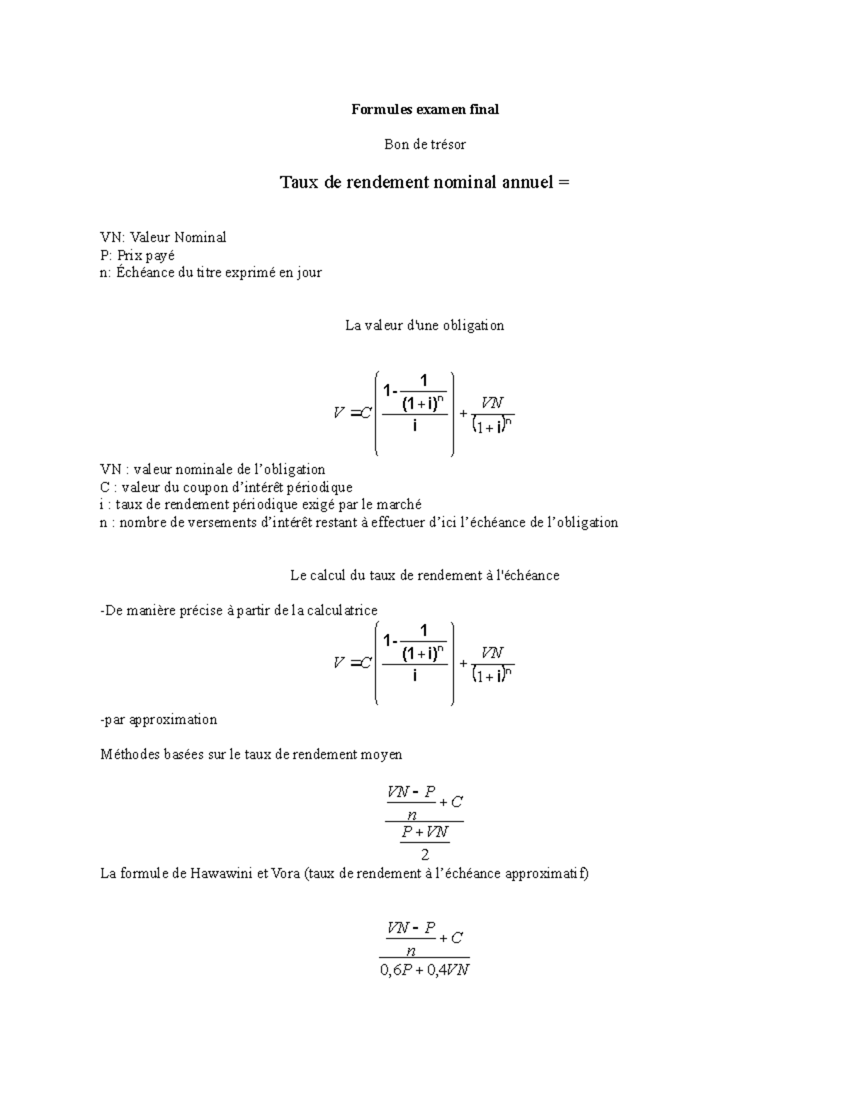 Formules examen Final - utile - Formules examen final Bon de trésor ...
