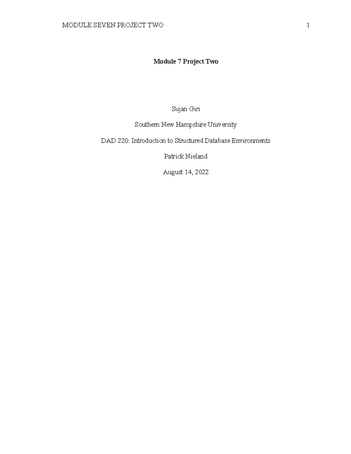 Dad module 7 - Intro to database - Module 7 Project Two Sujan Giri ...