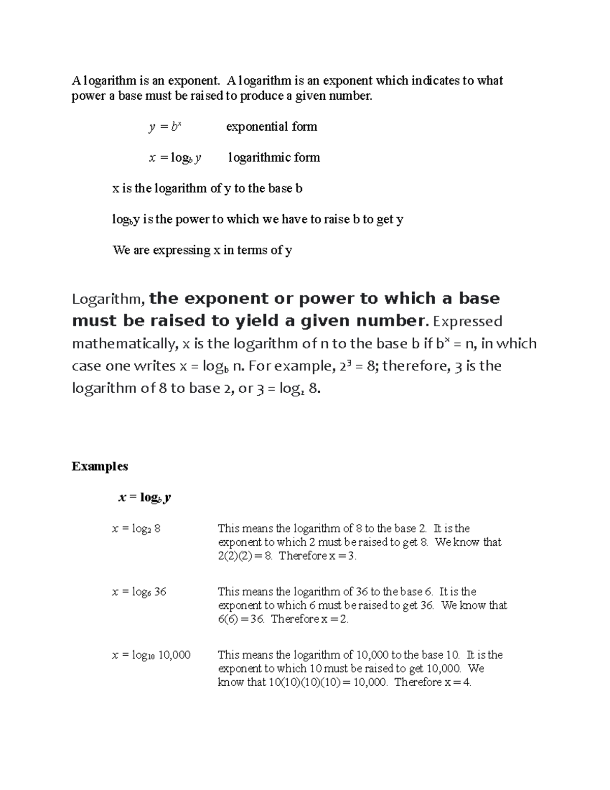 A Logarithm Is An Exponent A Logarithm Is An Exponent Which Indicates