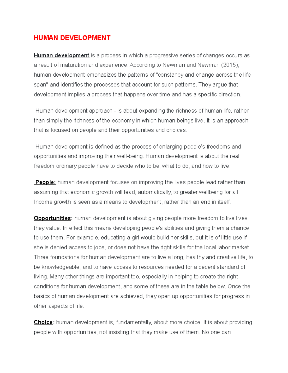 W1 Human Development - HUMAN DEVELOPMENT Human development is a process ...