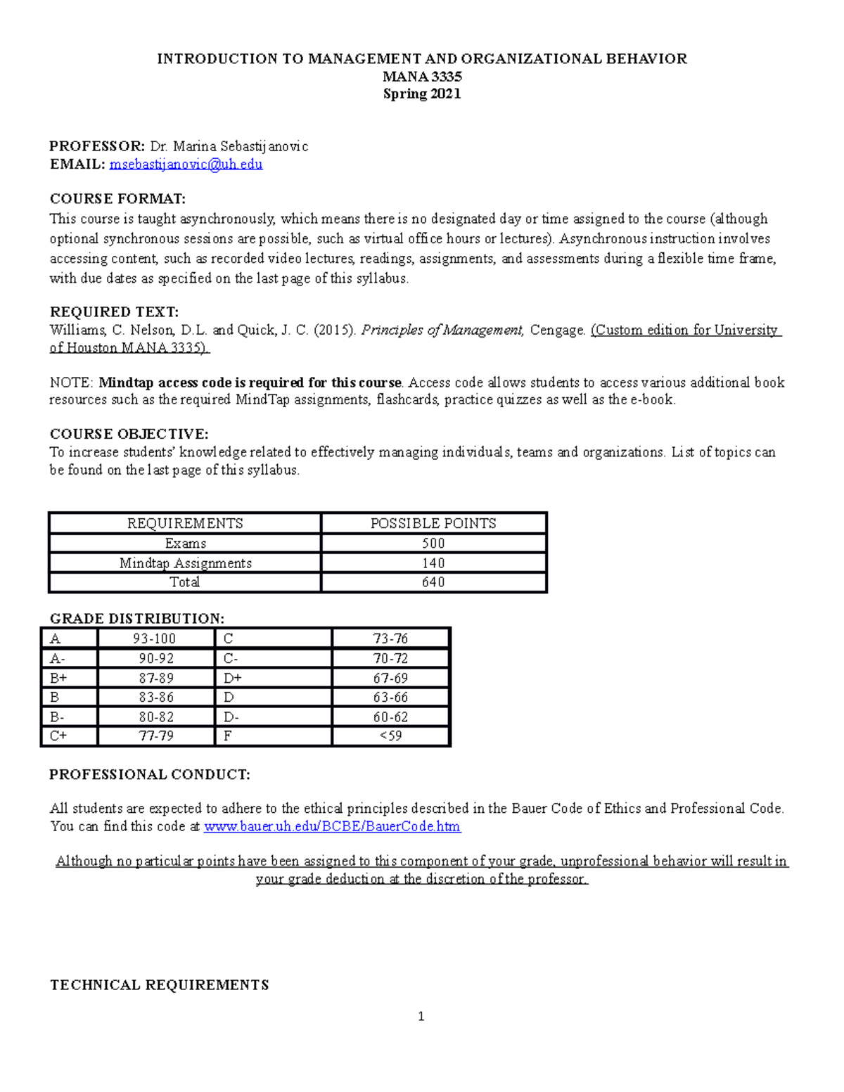 MANA 3335 Spring 2021 Syllabus asynch - INTRODUCTION TO MANAGEMENT AND ...