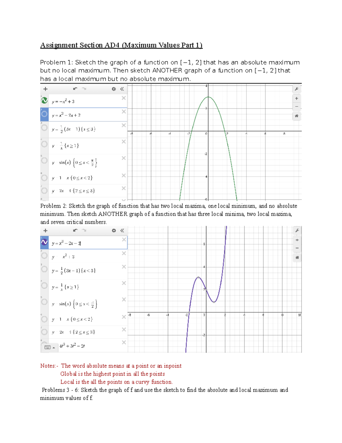 Homework 14 - It gives examples on how to find the max and min of a ...