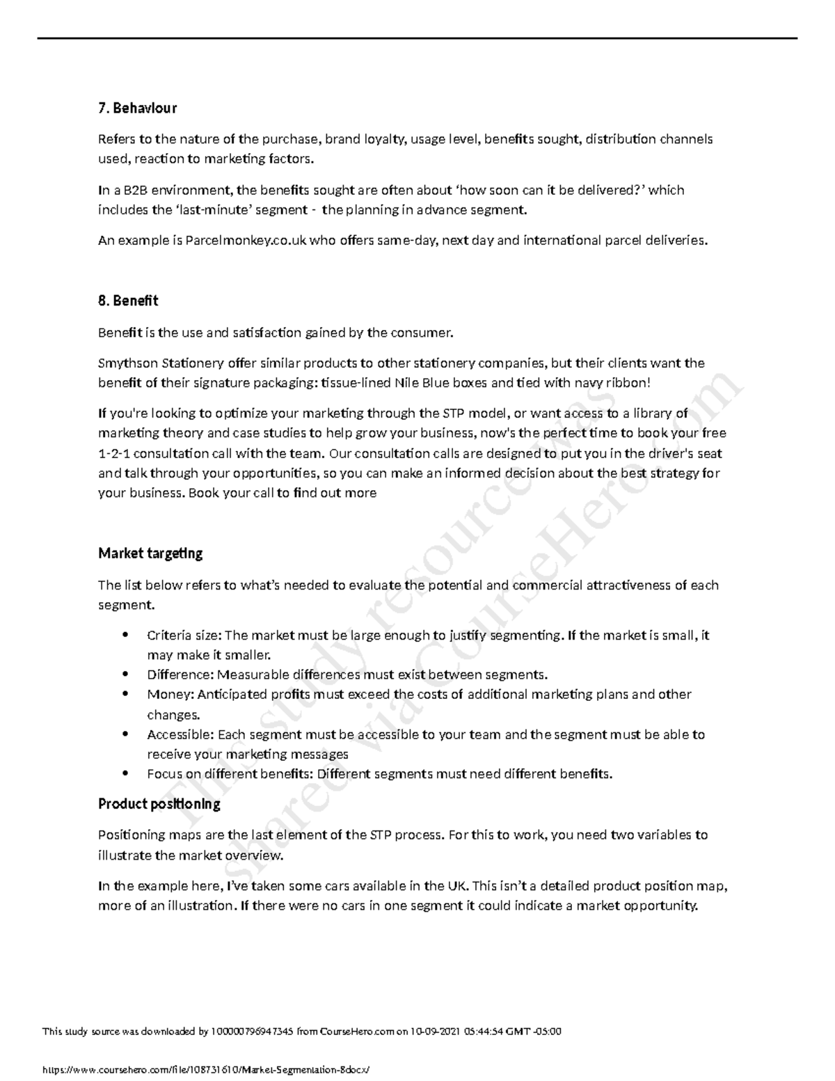 Market Segmentation Notes for General - Marketing - UTAR - Studocu