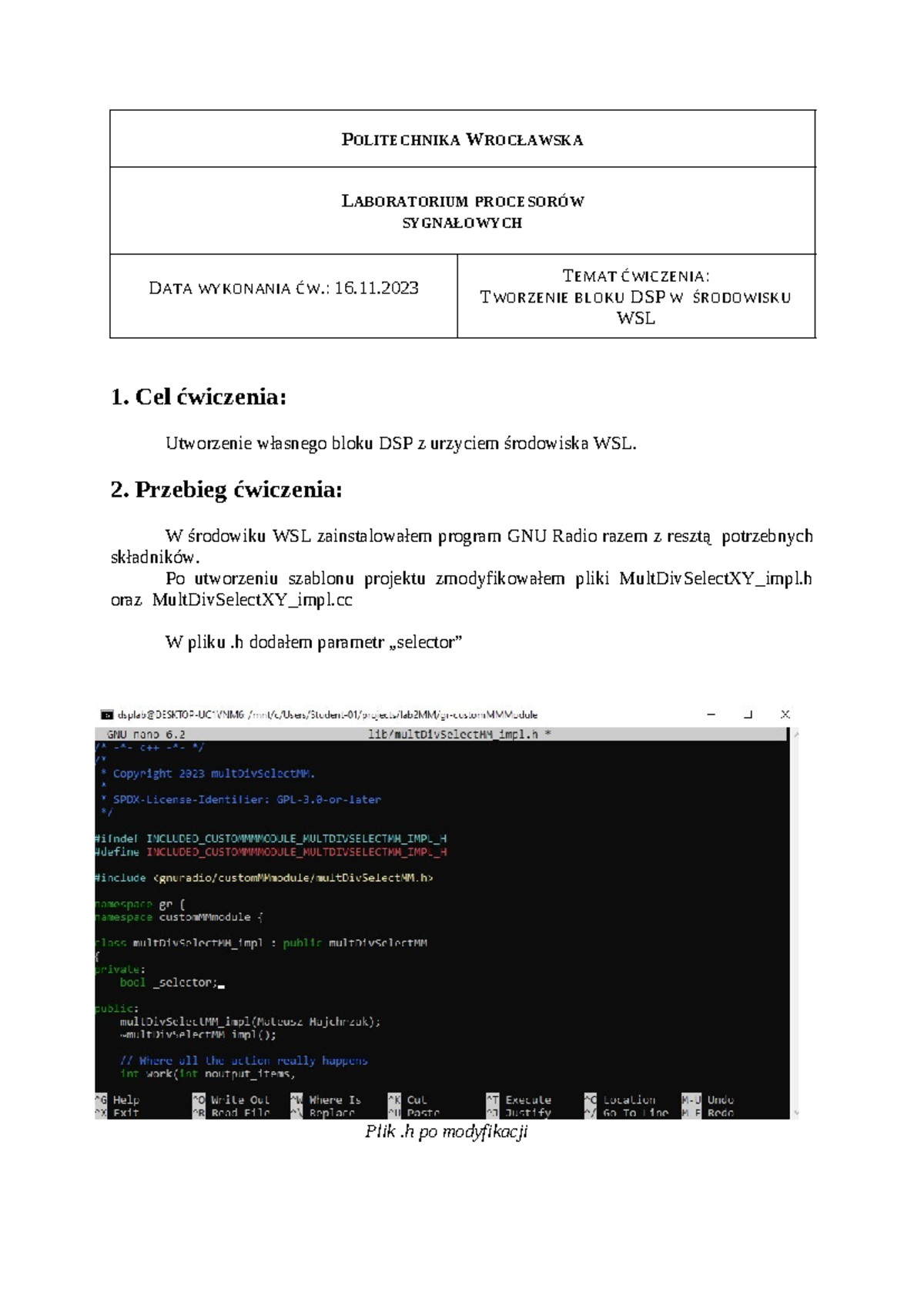 Lab2 - Sprawozdanie - POLITECHNIKA WROCŁAWSKA LABORATORIUM PROCESORÓW ...