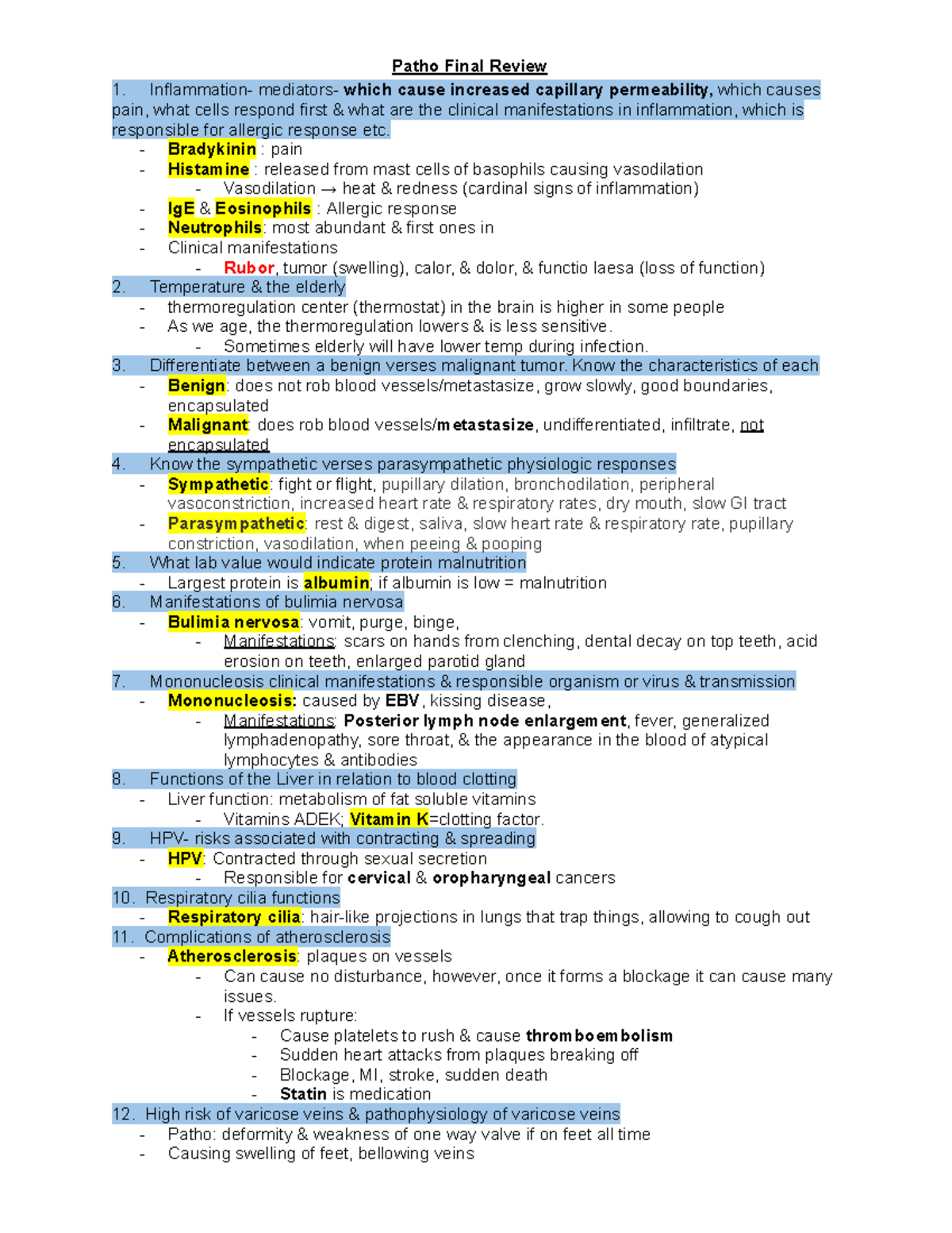 Pathophysiology Final Study Guide - Patho Final Review Inflammation- mediators- which cause ...