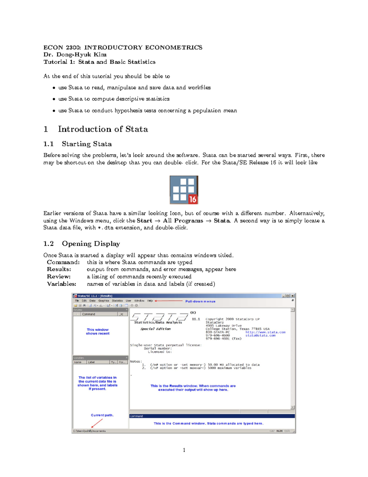 Tutorial 1 solution Introductory Econometrics ECON2300 - ECON 2300: INTRODUCTORY ECONOMETRICS Dr ...