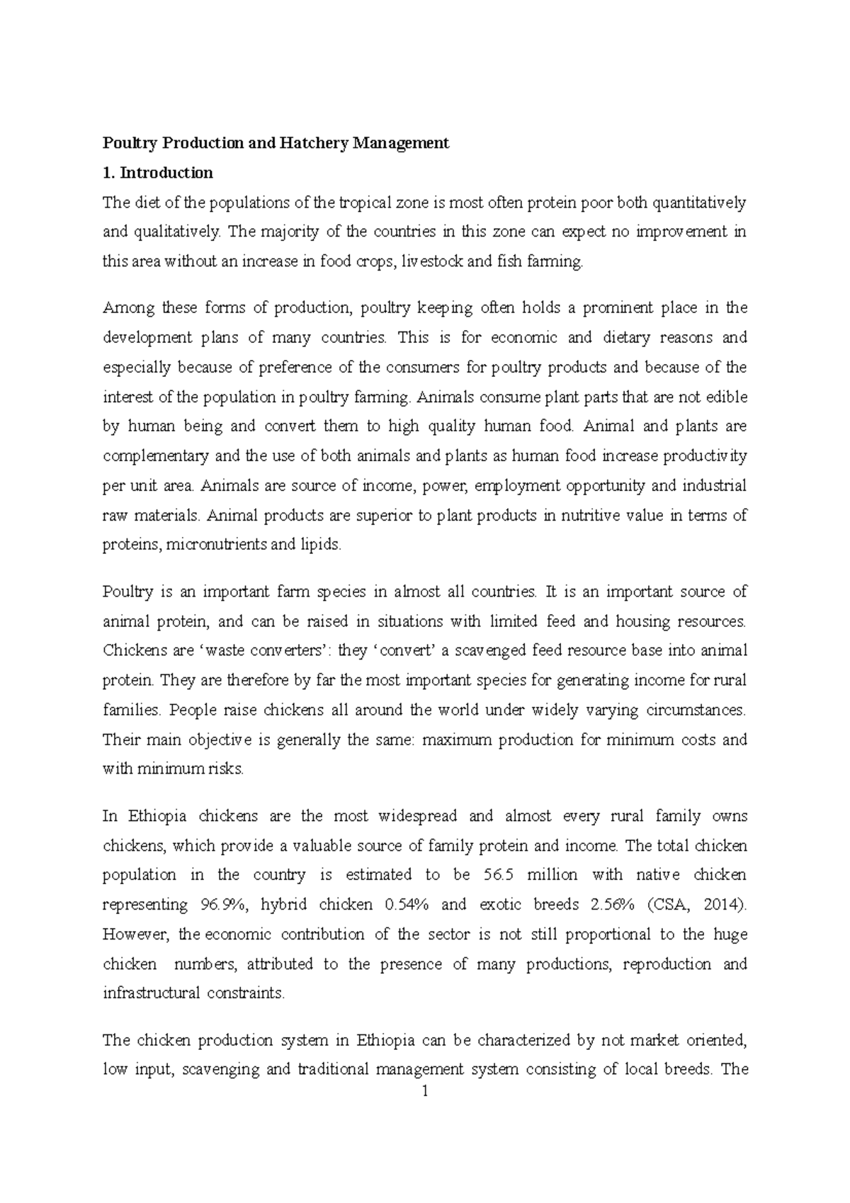 Full handout of poultry - **Poultry Production and Hatchery Management ...