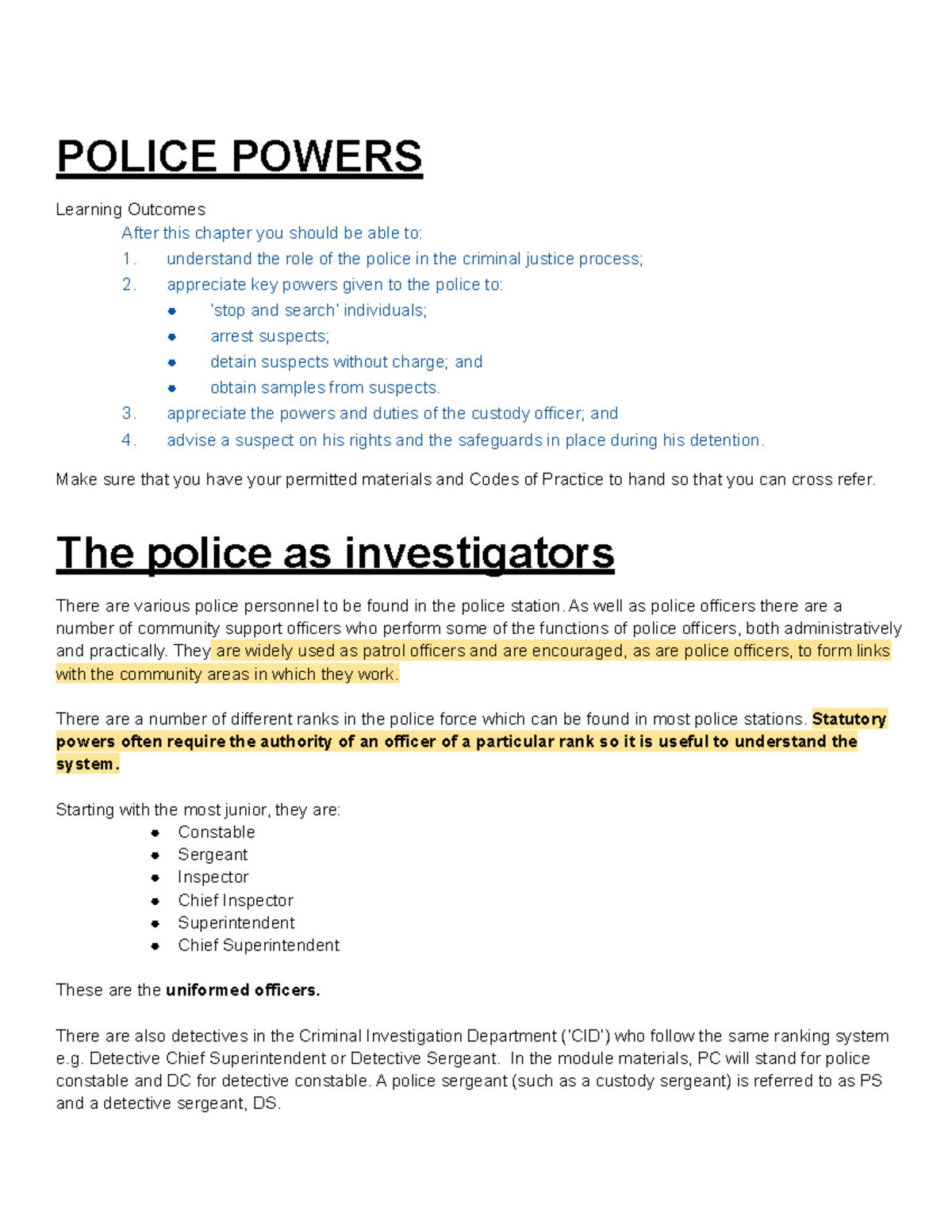 Crim Lit SGS2 Police Power S - POLICE POWERS Learning Outcomes After ...