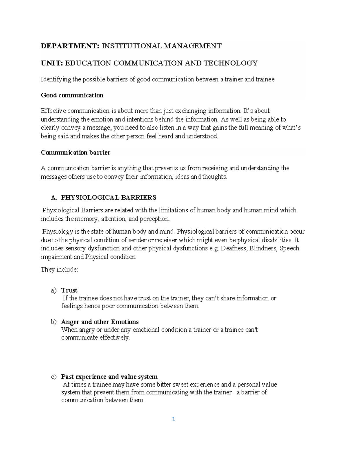 Effective communication Assignment - DEPARTMENT: INSTITUTIONAL ...