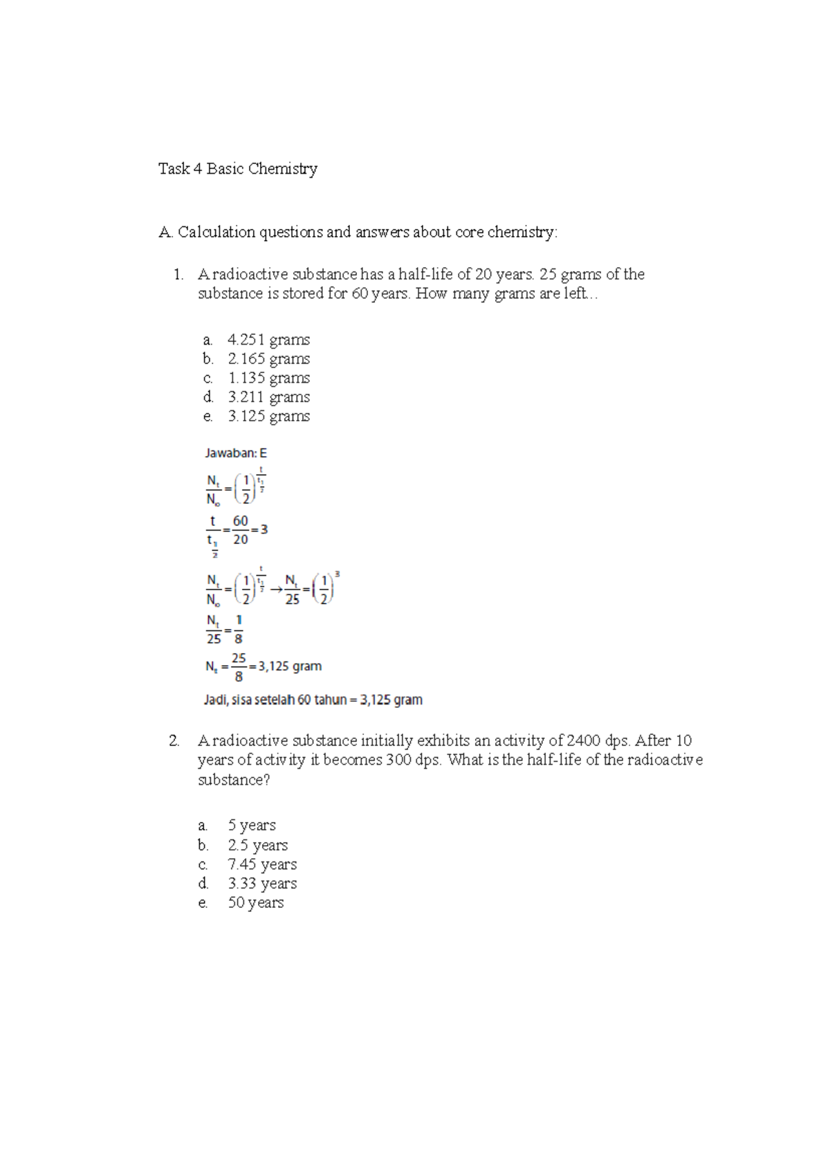 Task 4 Basic Chemistry - Task 4 Basic Chemistry A. Calculation ...